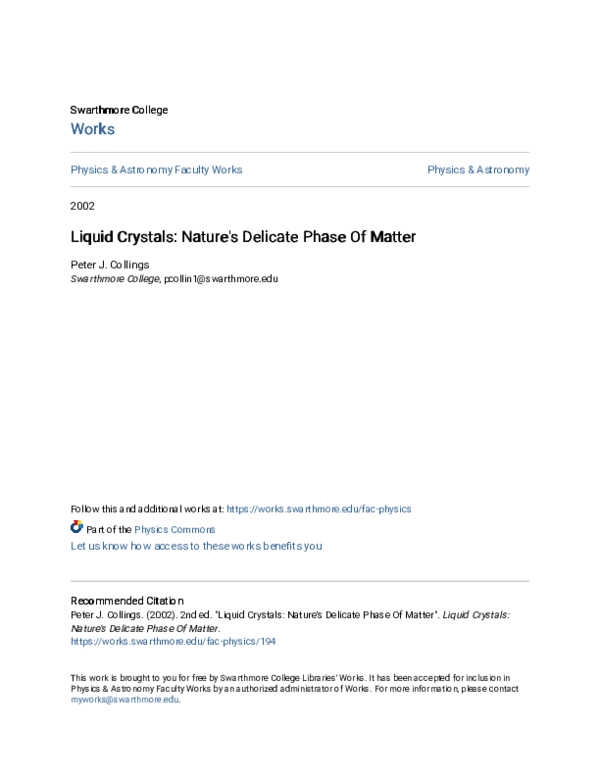 (PDF) Liquid crystals. Nature's delicate phase of matter. By P. J ...