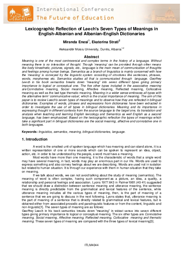 (PDF) Lexicographic Reflection of Leech ’ s Seven Types of Meanings in ...