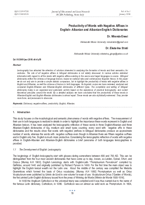 (PDF) Productivity of Words with Negative Affixes in English- Albanian ...