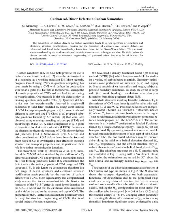 (PDF) Carbon Ad-Dimer Defects in Carbon Nanotubes