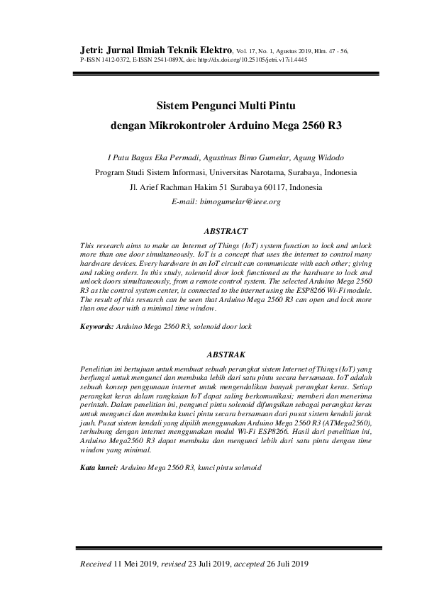 (PDF) Sistem Pengunci Multi Pintu dengan Mikrokontroler Arduino Mega ...