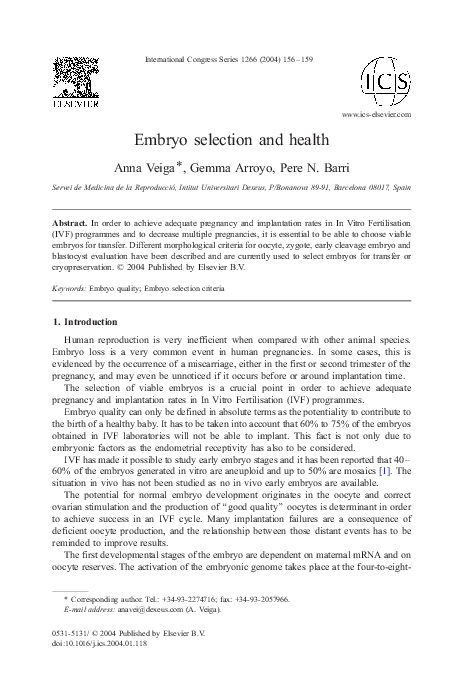 (PDF) Embryo selection and health
