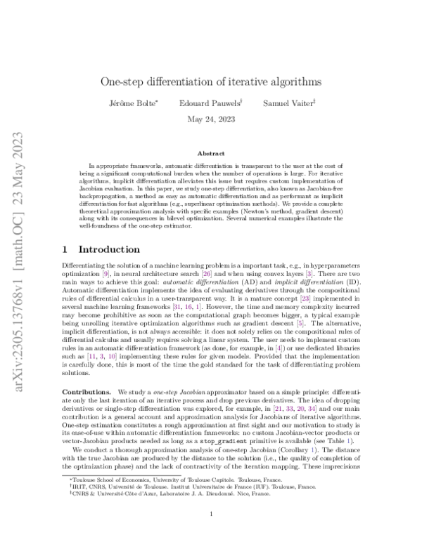 (PDF) Efficient One-Step Differentiation for Algorithms