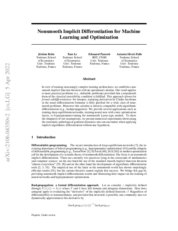 (PDF) Nonsmooth Implicit Differentiation for Machine Learning and Optimization