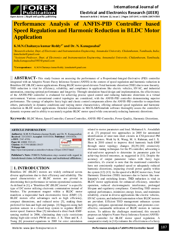 (PDF) Performance Analysis of ANFIS-PID Controller based Speed Regulation and Harmonic Reduction ...