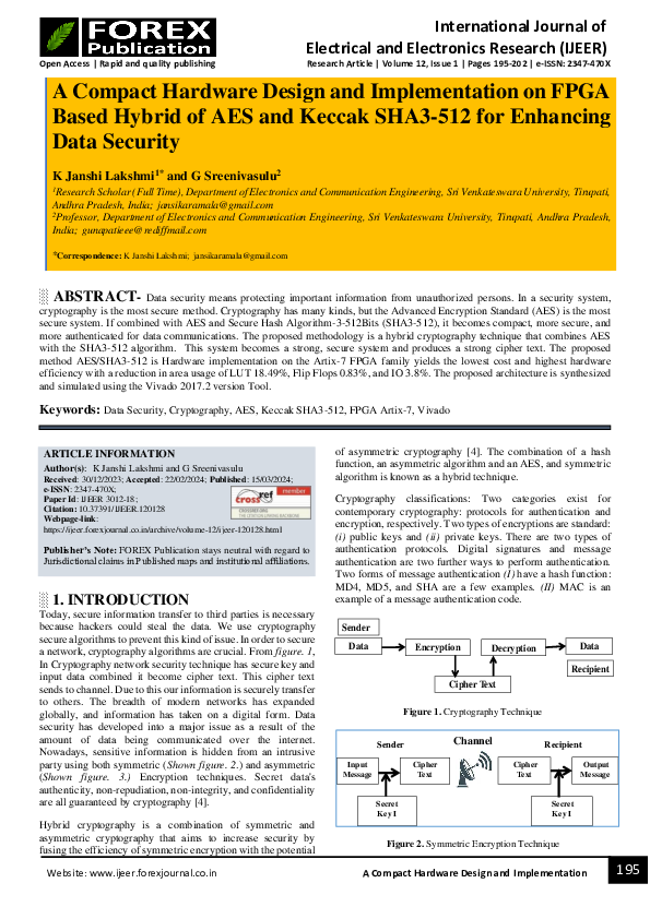 Pdf A Compact Hardware Design And Implementation On Fpga Based Hybrid Of Aes And Keccak Sha3 7625