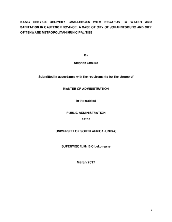 (PDF) Basic service delivery challenges with regards to water and ...