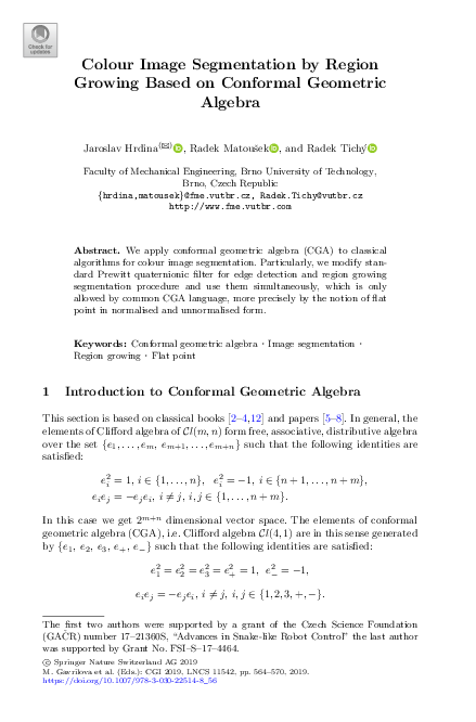 (PDF) Colour Image Segmentation by Region Growing Based on Conformal Geometric Algebra