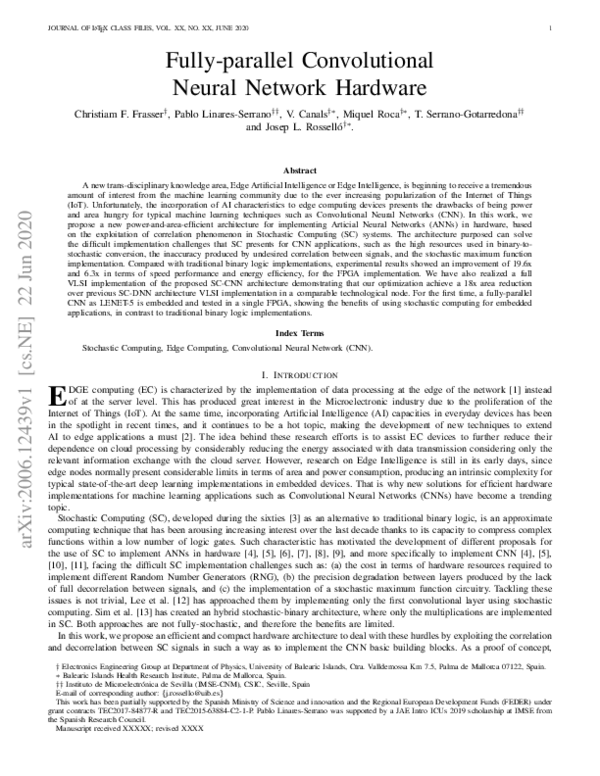 (PDF) Fully-parallel Convolutional Neural Network Hardware
