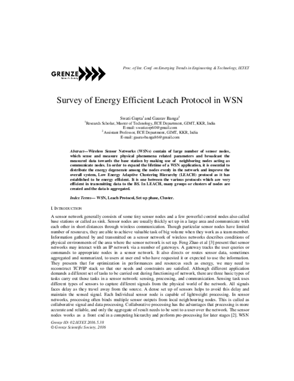 (PDF) Survey of energy efficient leach protocol in WSN | Gaurav Banga ...
