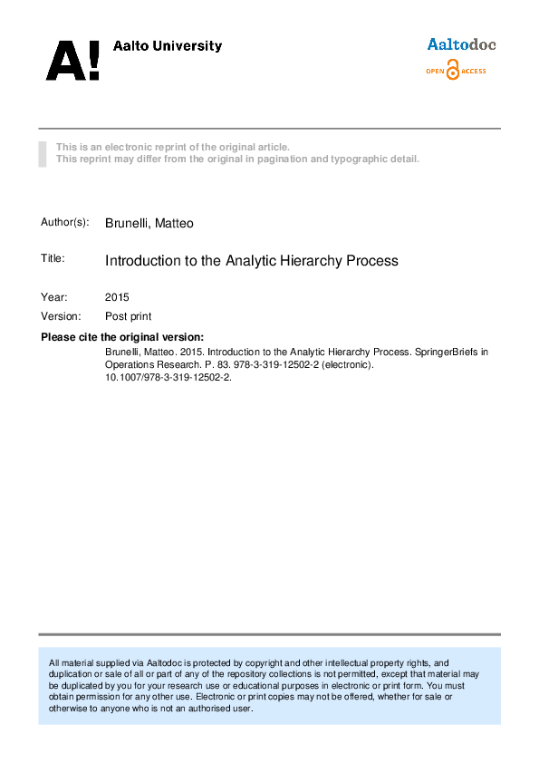 (PDF) Analytic Hierarchy Process (PDF) Analytic Hierarchy Process