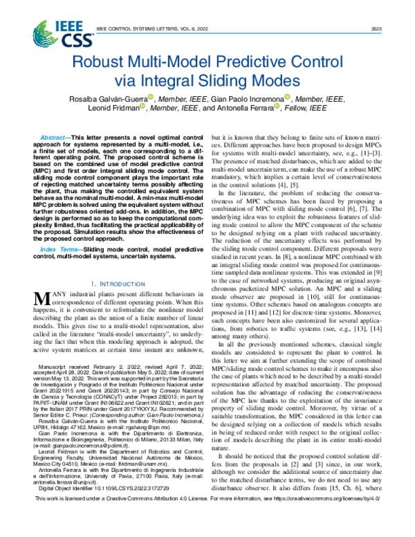 (PDF) Robust Multi-Model Predictive Control via Integral Sliding Modes
