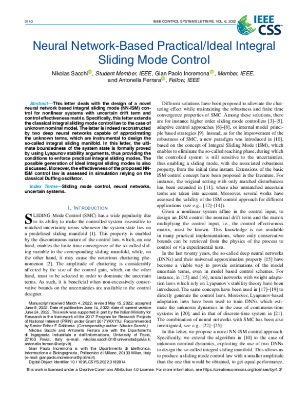 (PDF) Neural Network-Based Practical/Ideal Integral Sliding Mode Control