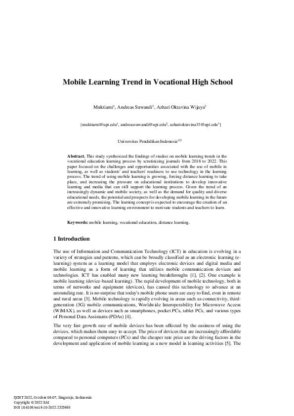 (PDF) Mobile Learning Trend in Vocational High School