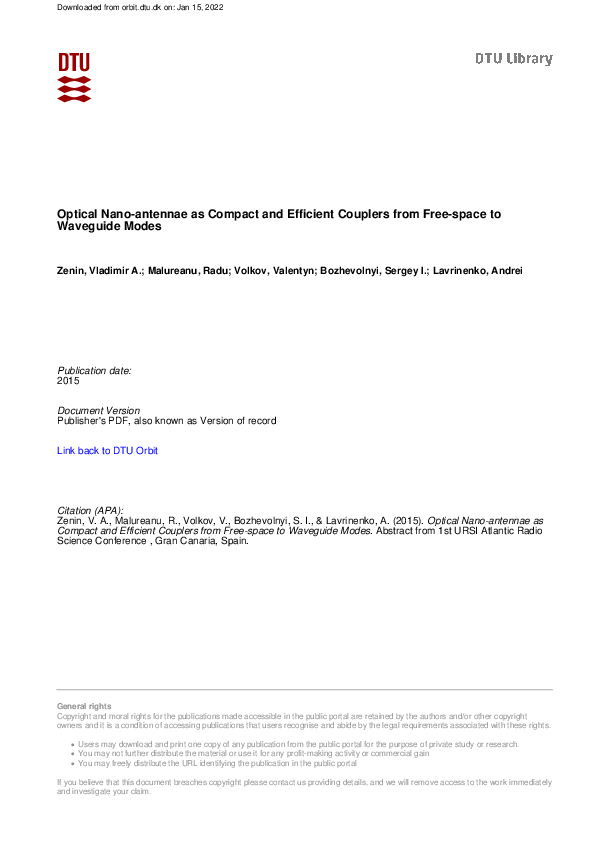 (PDF) Optical nano-antennae as compact and efficient couplers from free ...