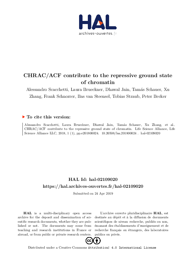 (PDF) CHRAC/ACF Contribute to the Repressive Ground State of Chromatin