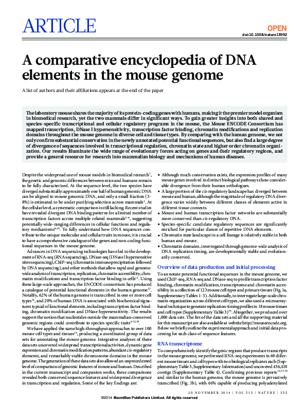 (PDF) A comparative encyclopedia of DNA elements in the mouse genome