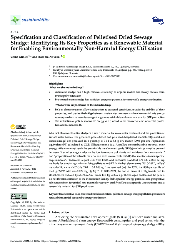 (PDF) Specification and Classification of Pelletised Dried Sewage Sludge: Identifying Its Key ...