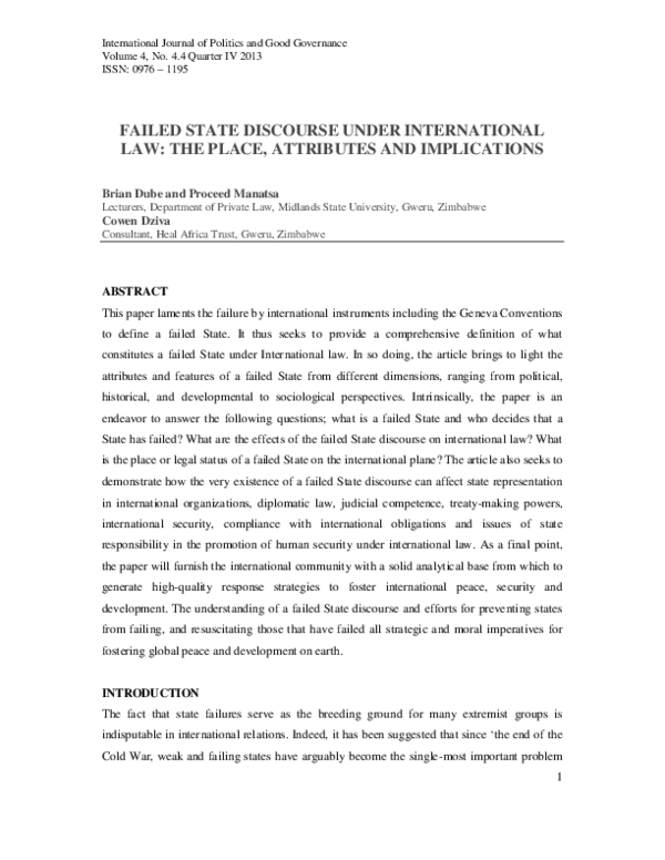 (PDF) Failed state discourse under international law: the place ...