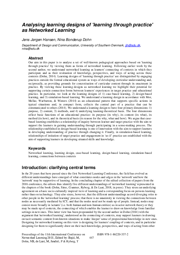 (PDF) Networked Learning in Practice-Based Design