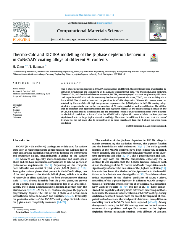 (PDF) Thermo-Calc and DICTRA modelling of the β-phase depletion ...