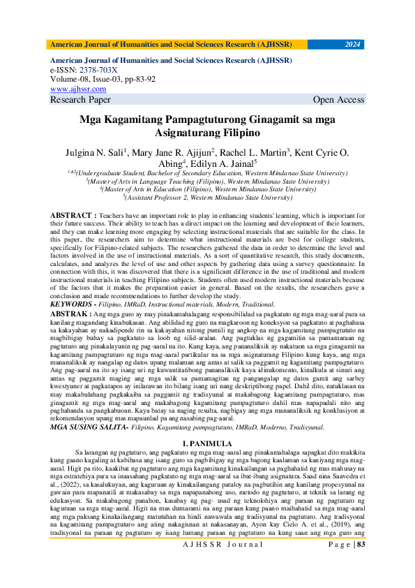 (PDF) Mga Kagamitang Pampagtuturong Ginagamit sa mga Asignaturang Filipino