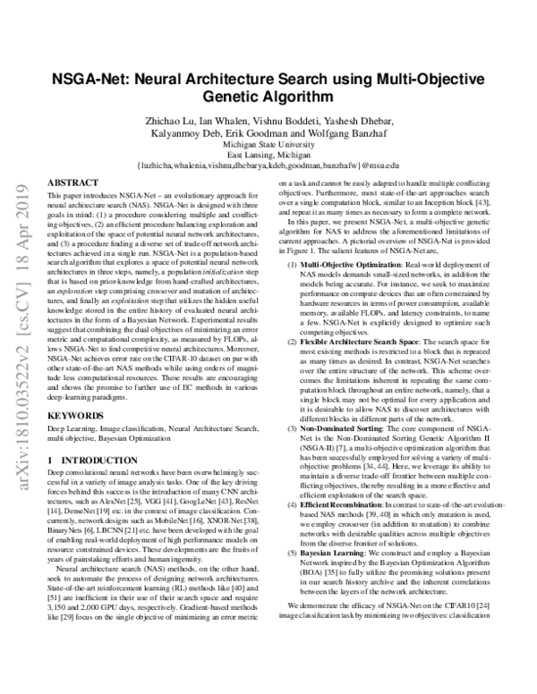 (PDF) NSGA-NET: A Multi-Objective Genetic Algorithm for Neural Architecture Search