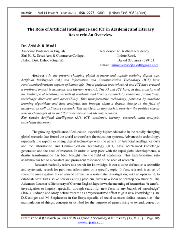 (PDF) The Role of Artificial Intelligence and ICT in Academic and ...