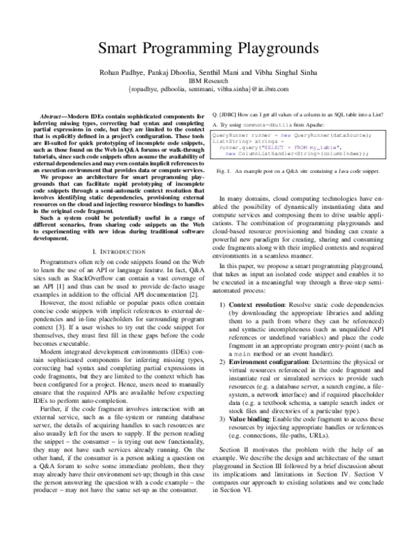 (PDF) Smart Programming Playgrounds | Pankaj Dhoolia - Academia.edu
