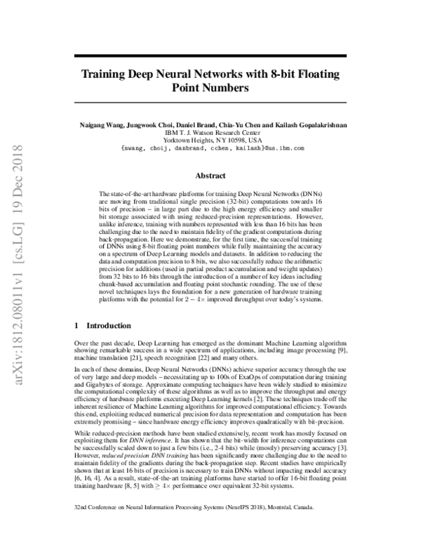 (PDF) Training Deep Neural Networks with 8-bit Floating Point Numbers