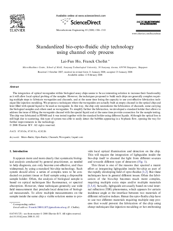 (PDF) Standardized bio-opto-fluidic chip technology using channel only ...