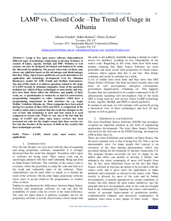 (PDF) LAMP vs. Closed Code –The Trend of Usage in