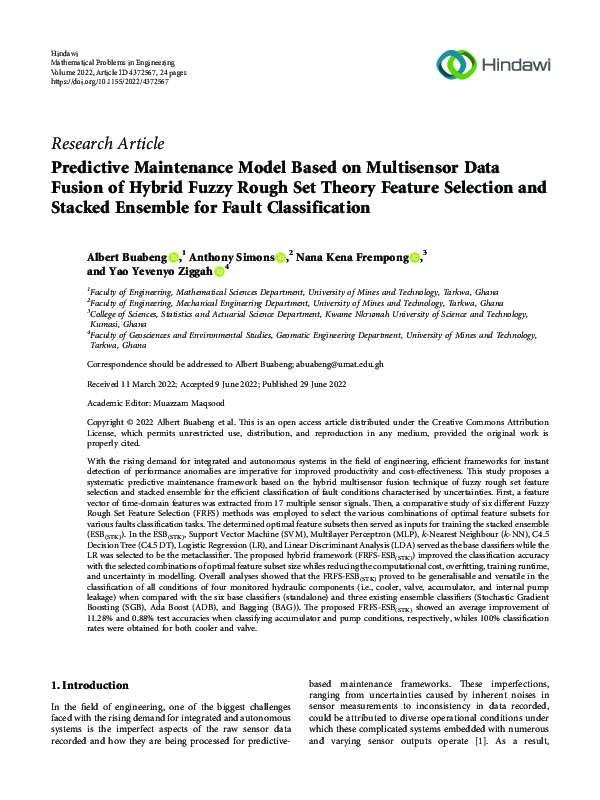 (PDF) Multisensor Fusion for Predictive Maintenance and Fault Classification