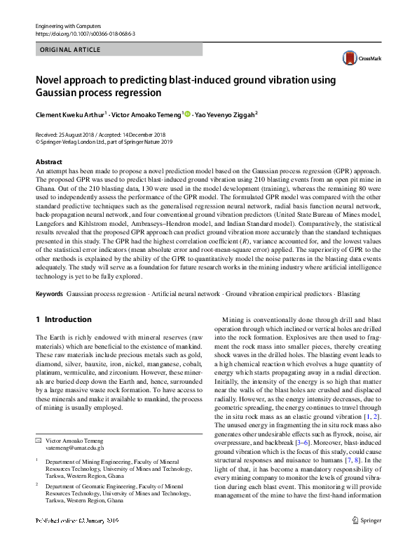 (PDF) Novel approach to predicting blast-induced ground vibration using Gaussian process regression