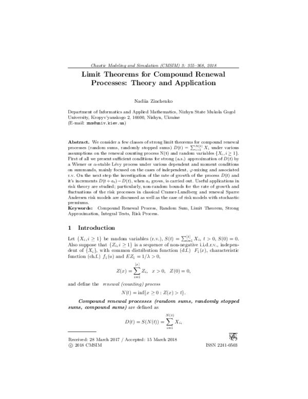 (PDF) Limit Theorems for Compound Renewal Processes: Theory and Application