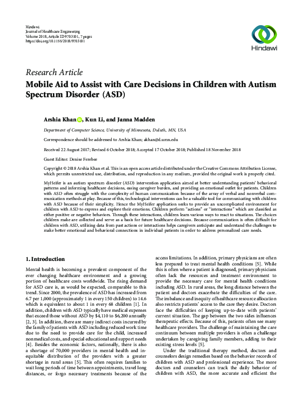 (PDF) Mobile Aid to Assist with Care Decisions in Children with Autism ...