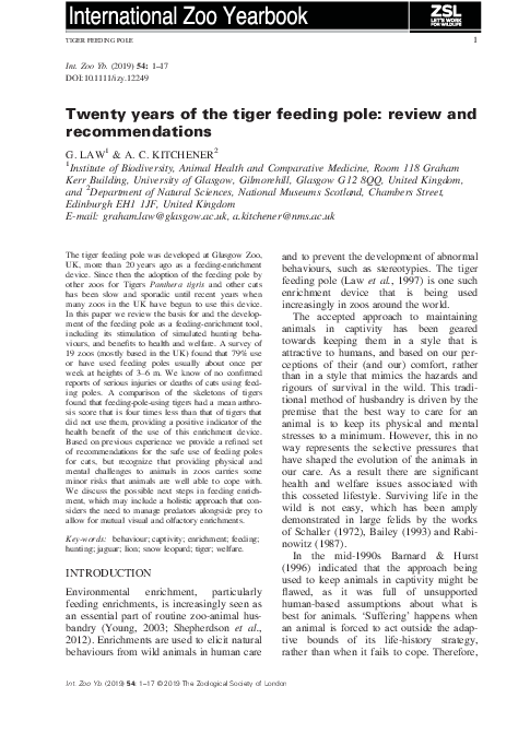 (PDF) Twenty years of the tiger feeding pole: review and recommendations