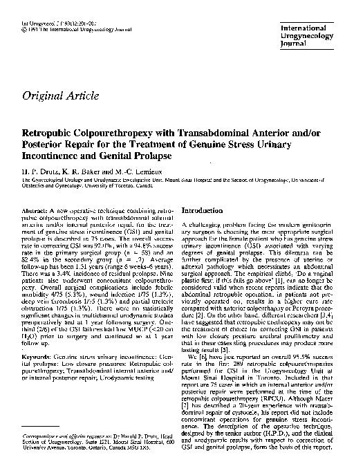 (PDF) Retropublic colpourethropexy with transabdominal anterior and/or ...