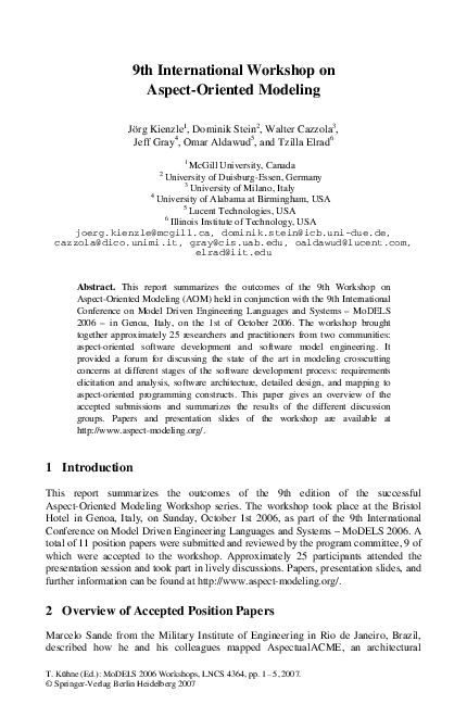 Pdf 9th International Workshop On Aspect Oriented Modeling Tzilla Elrad 