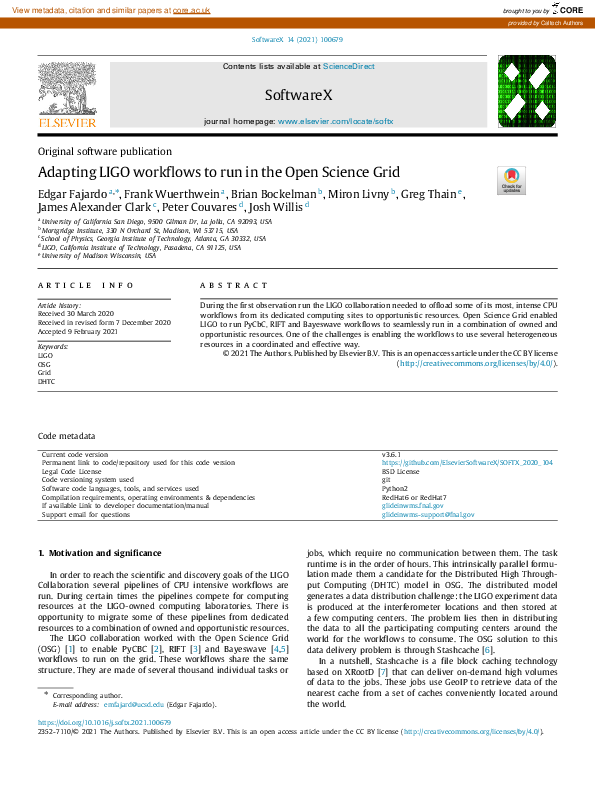 (PDF) Adapting LIGO workflows to run in the Open Science Grid