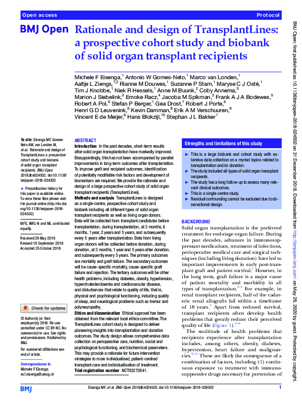 (PDF) Rationale and design of TransplantLines: a prospective cohort study and biobank of solid ...