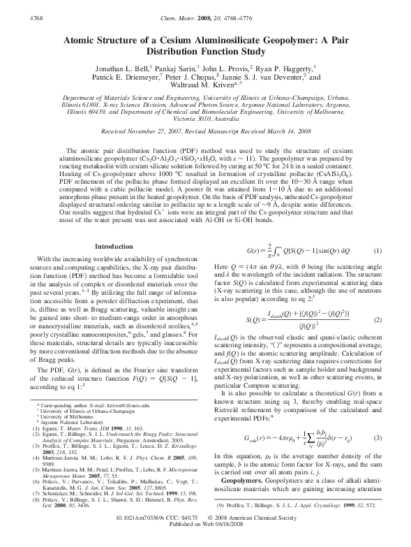 (PDF) Atomic Structure of a Cesium Aluminosilicate Geopolymer: A Pair Distribution Function ...