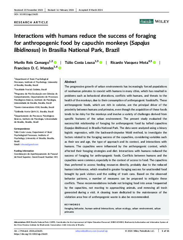 (PDF) Interactions with humans reduce the success of foraging for ...
