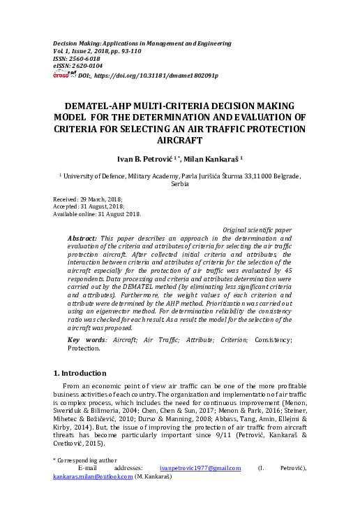(PDF) DEMATEL-AHP multi-criteria decision making model for the ...