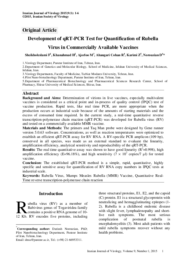 (PDF) Development of qRT-PCR Test for Quantification of Rubella Virus ...