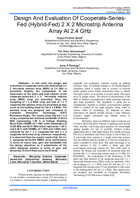 (PDF) Design And Evaluation Of Cooperate-Series-Fed (Hybrid-Fed) 2 X 2 Microstrip Antenna Array ...