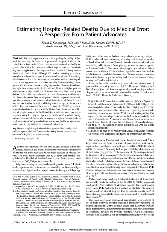 (PDF) Estimating Hospital-Related Deaths Due to Medical Error: A ...
