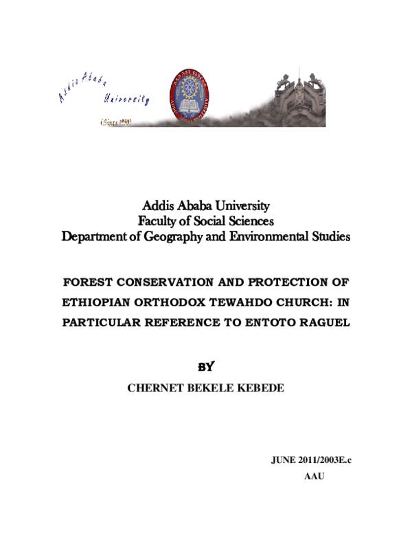 (PDF) Addis Ababa University Faculty of Social Sciences Department of ...