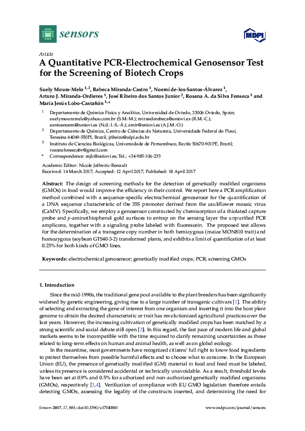 (PDF) A Quantitative PCR-Electrochemical Genosensor Test for the ...