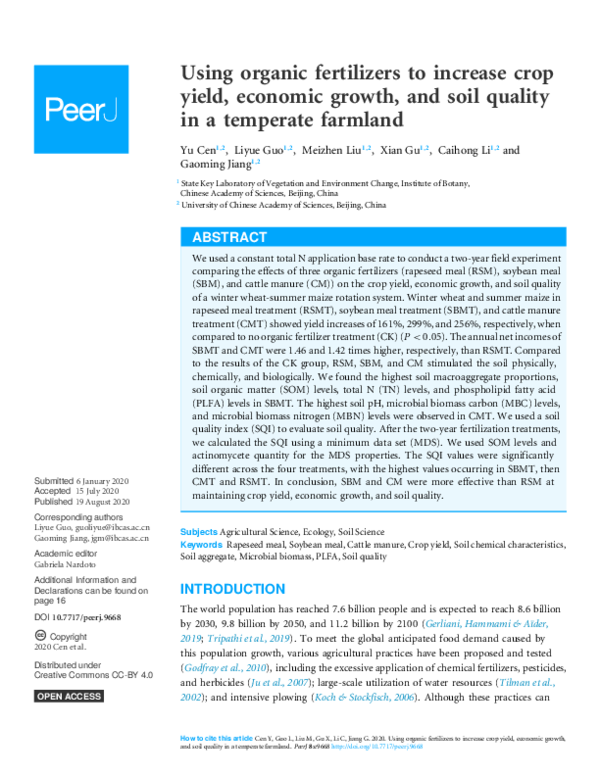 (PDF) Using organic fertilizers to increase crop yield, economic growth ...